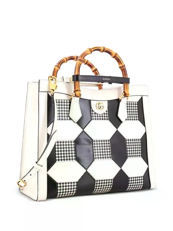 Gucci Diana Nm Bamboo Handle Printed Leather Medium Tote Bag - Black