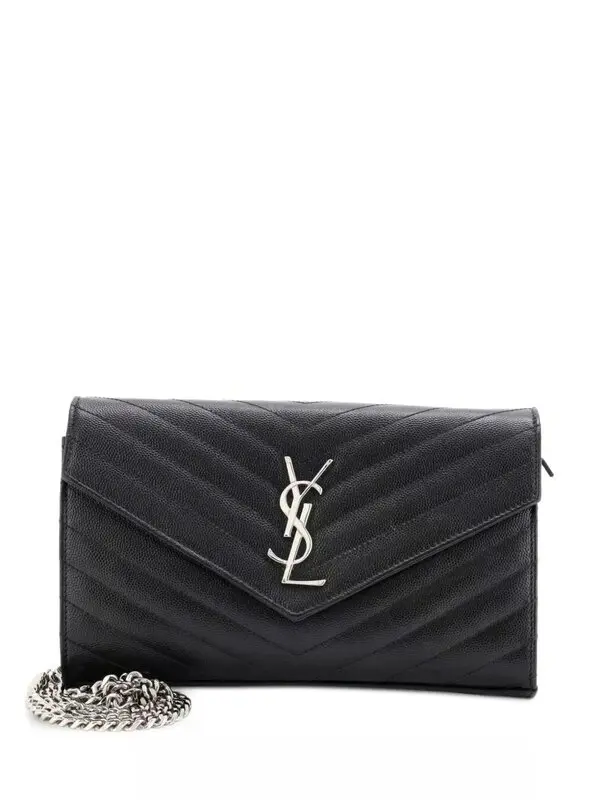 Saint Laurent Classic Monogram Wallet On Chain Matelasse Chevron Leather Medium Crossbody Bag