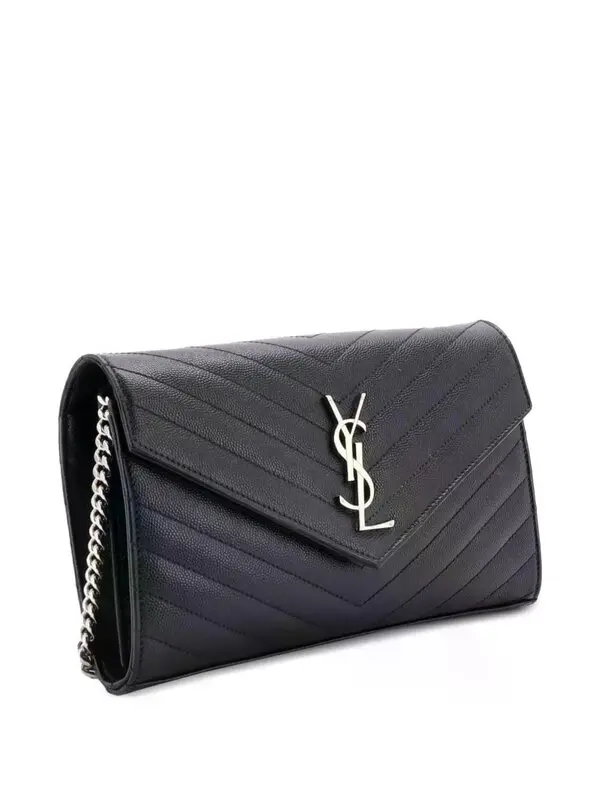 Saint Laurent Classic Monogram Wallet On Chain Matelasse Chevron Leather Medium Crossbody Bag