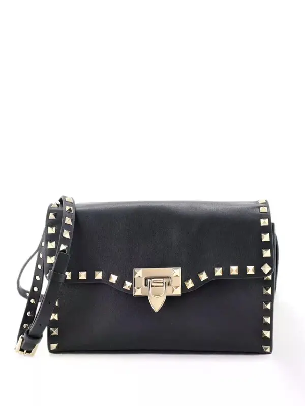 Valentino Garavani Rockstud Flip Lock Flap Bag Leather Medium Crossbody Bag - Black