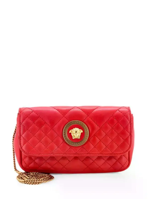 Versace Medusa Icon Chain Flap Bag Quilted Leather Mini Crossbody Bag - Red