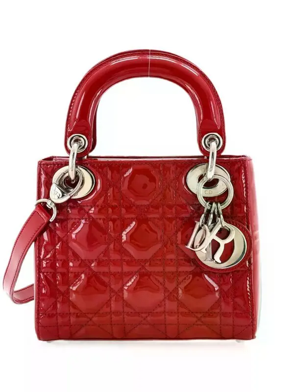 Dior Lady Bag Cannage Quilt Patent Mini Satchel - Red