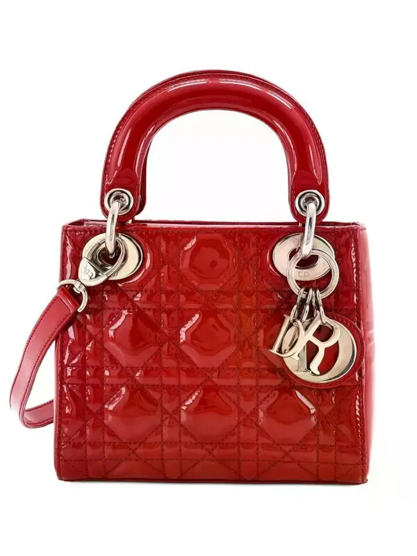 Dior Lady Cannage Quilt Patent Mini Satchel - Red