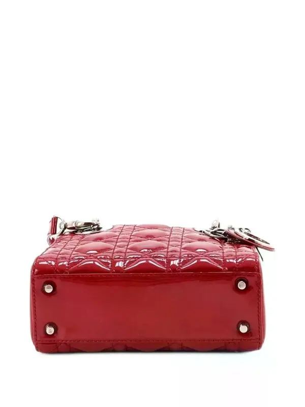 Dior Lady Cannage Quilt Patent Mini Satchel - Red