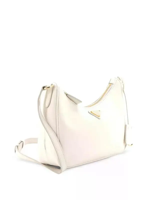 Prada Saffiano Leather Mini Hobo Bag With Adjustable Handle - White