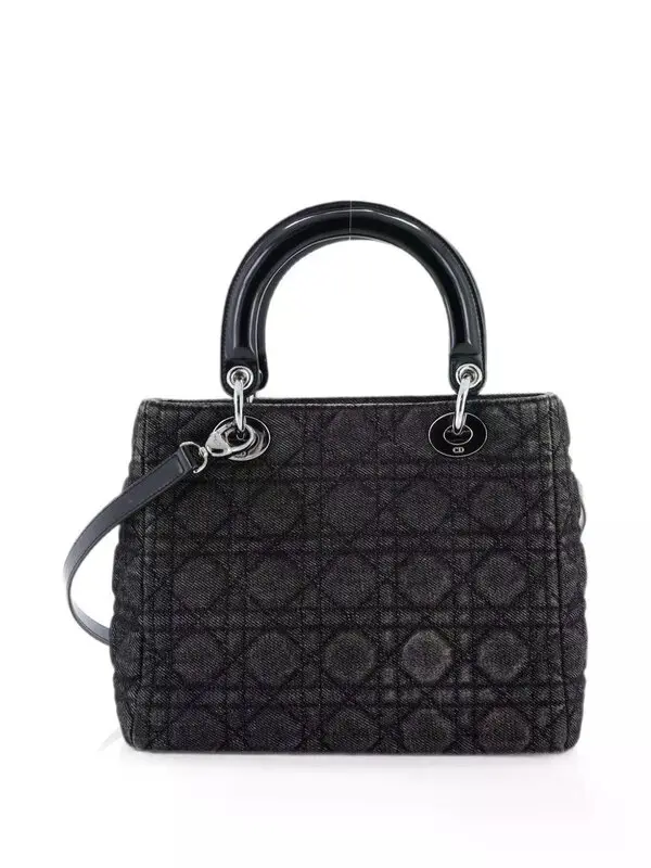 Dior Vintage Lady Bag Cannage Quilt Denim Tote Bag - Black