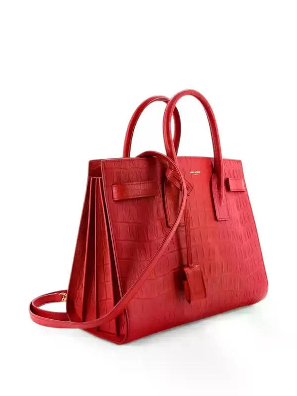 Saint Laurent Sac De Jour Nm Crocodile Embossed Leather Satchel - Red