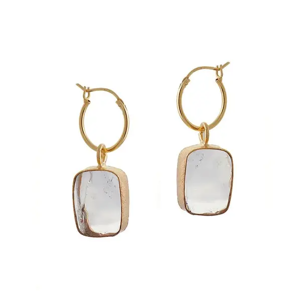 GODDESS CHARMS Neutrals / Clear Quartz Elemental Crystal Earrings - Gold