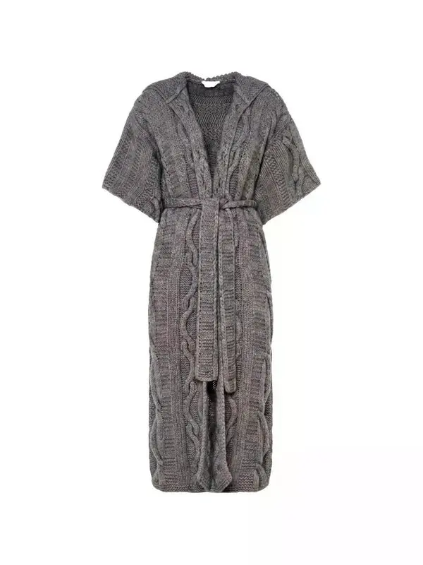 Malo Short-sleeve Cable-knit Cashmere Coat - Grey
