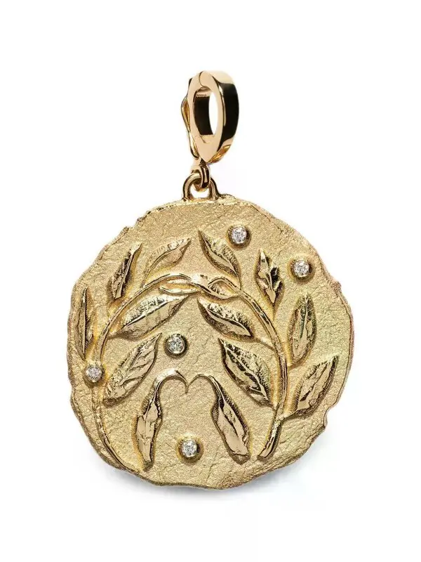 AZLEE 18k Yellow Olive Branch Coin Charm - Gold