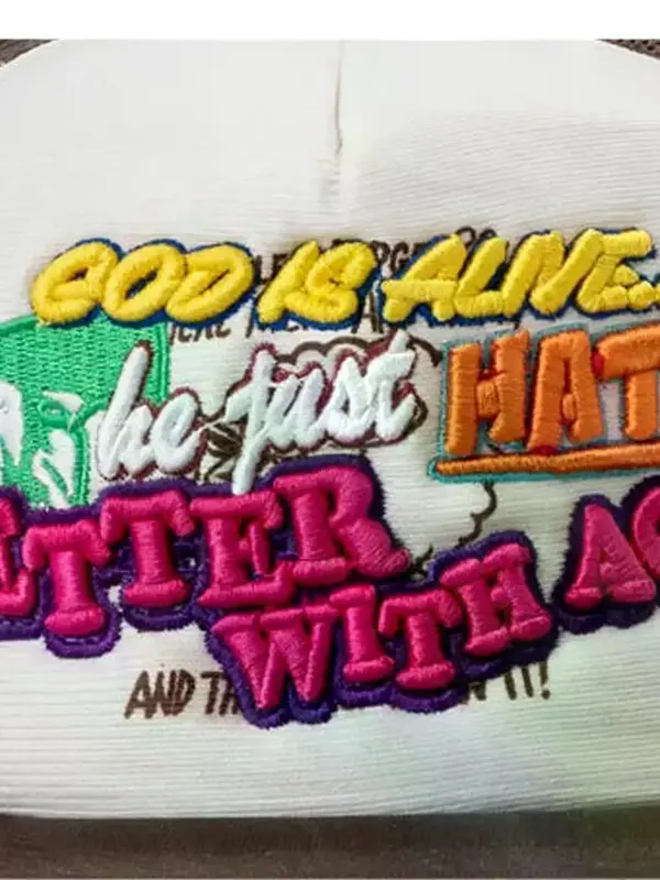 BETTER WITH AGE Repent Embroidered-details Mesh-panel Trucker Hat