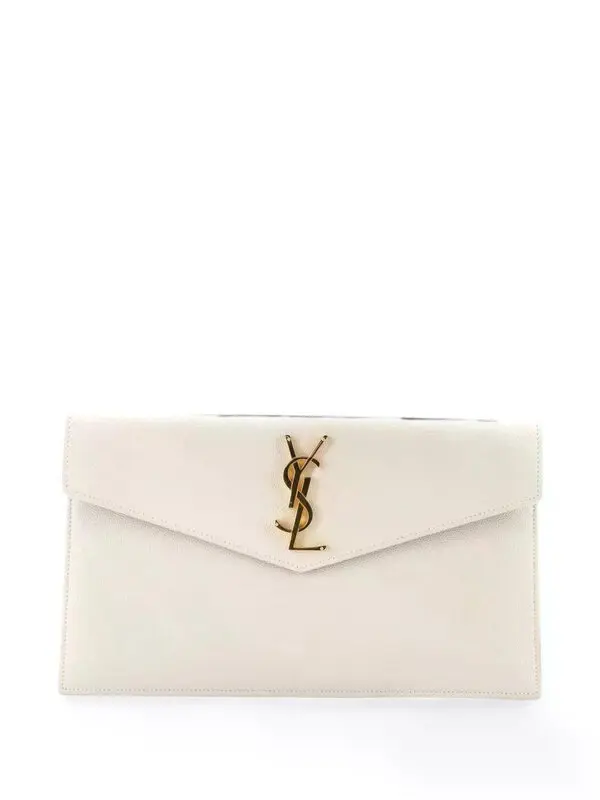 Saint Laurent Uptown Pouch Leather Clutch Bag - Neutrals