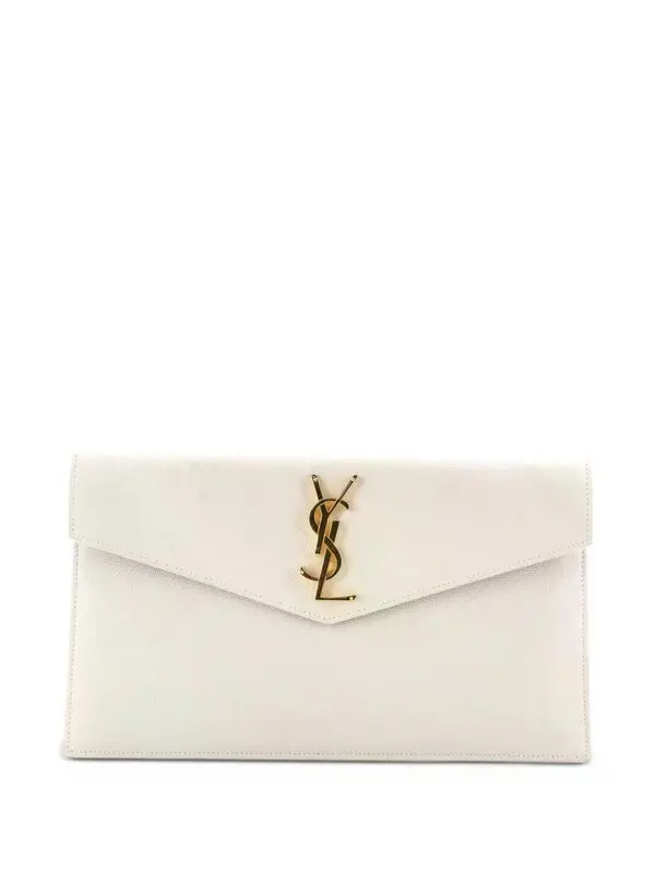Saint Laurent Uptown Pouch Leather Clutch Bag - Neutrals