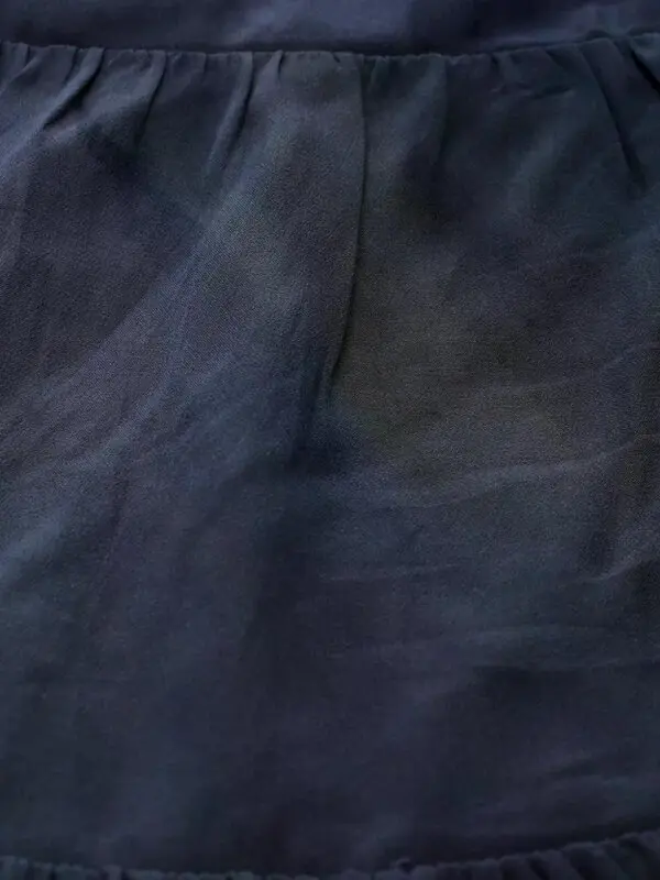 LOUIS VUITTON Navy Silk Tiered Midi Dress With Leather Trim
