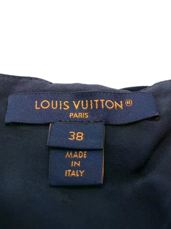 LOUIS VUITTON Navy Silk Tiered Midi Dress With Leather Trim
