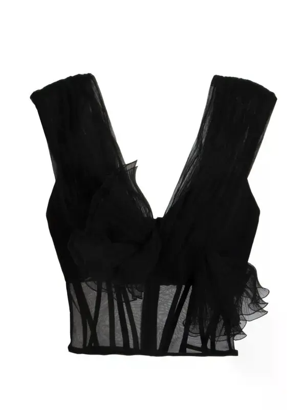 GEMY MAALOUF Ruffled Bow-detail Corset - Black