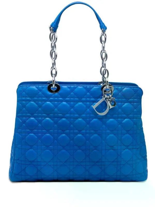 Dior 2013 Large Lambskin Cannage Soft Zipped Lady Shopping Tote Bag - Blue