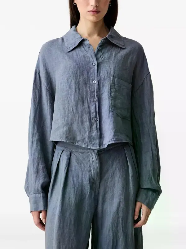 VICOLO Cropped Button-down Linen Shirt