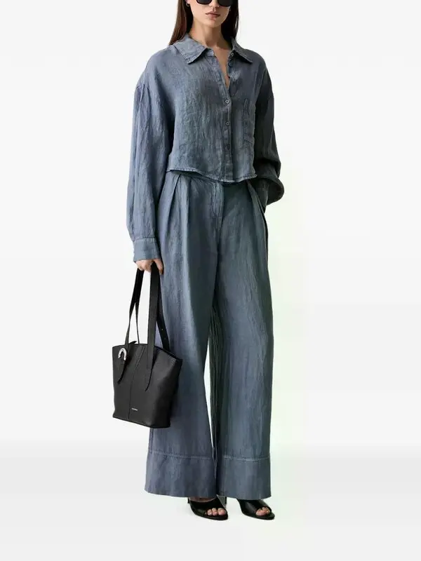 VICOLO Cropped Button-down Linen Shirt