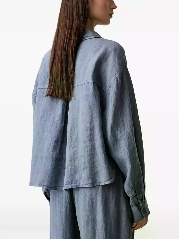VICOLO Cropped Button-down Linen Shirt