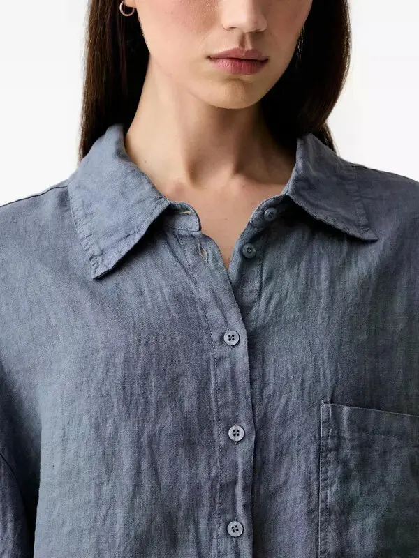 VICOLO Cropped Button-down Linen Shirt
