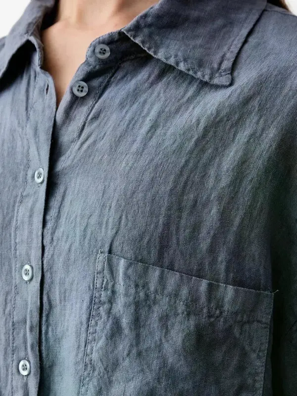 VICOLO Cropped Button-down Linen Shirt