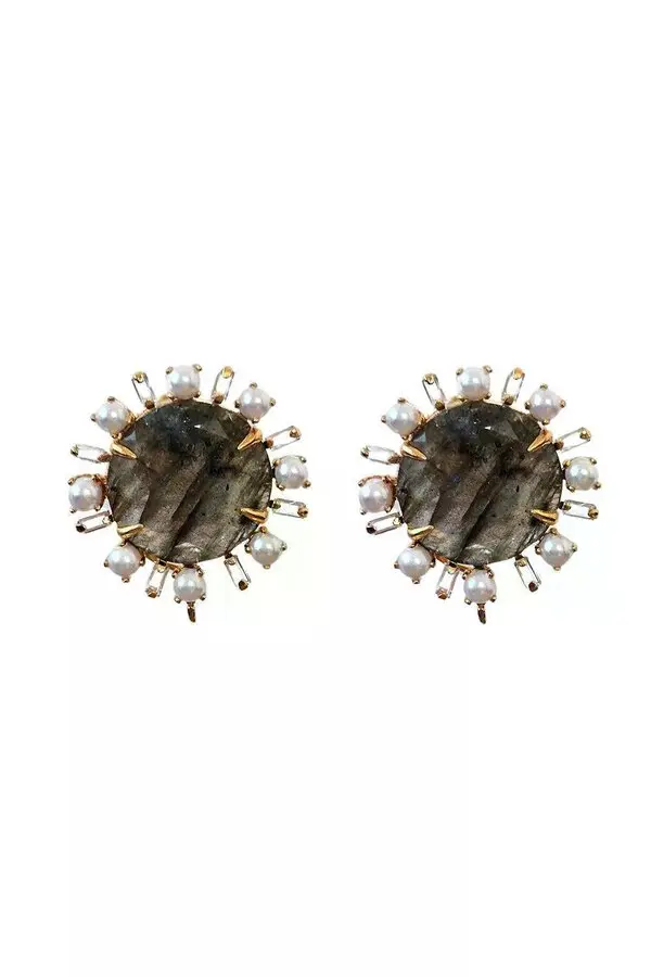 BOUNKIT JEWELRY Anya Labradorite Pearl Earrings - Gold