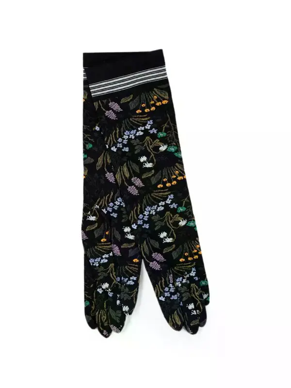 ANTIPAST Floral-print Knitted Gloves - Black