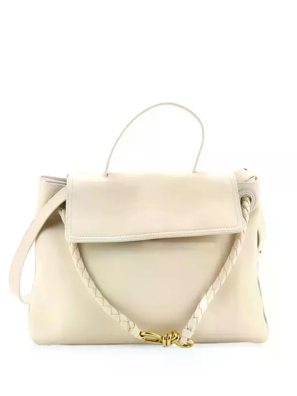 Bottega Veneta Ciao Ciao Top Handle Bag Leather With Intrecciato Detail Medium Satchel - White