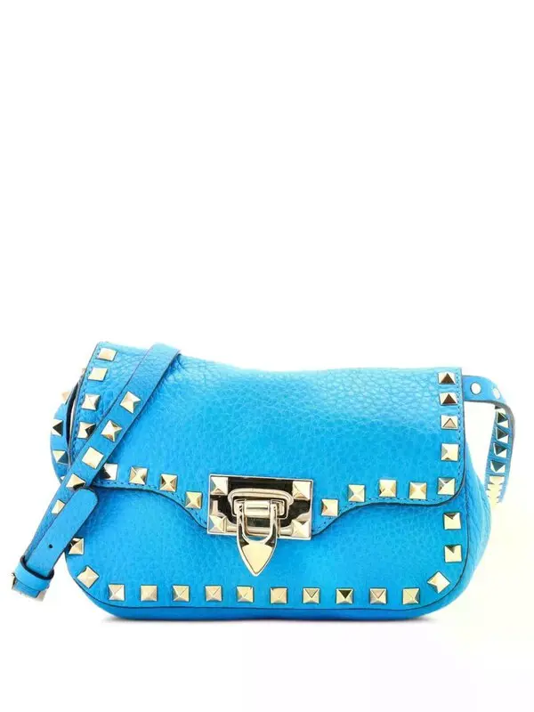 Valentino Garavani Rockstud Flip Lock Flap Leather Mini Crossbody Bag - Blue