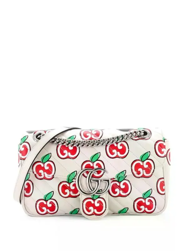 Gucci Gg Marmont Flap Bag Printed Diagonal Quilted Leather Small Shoulder Bag - Multicolour