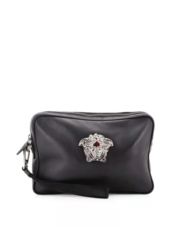 Versace Medusa Wristlet Leather Large Pouch - Black