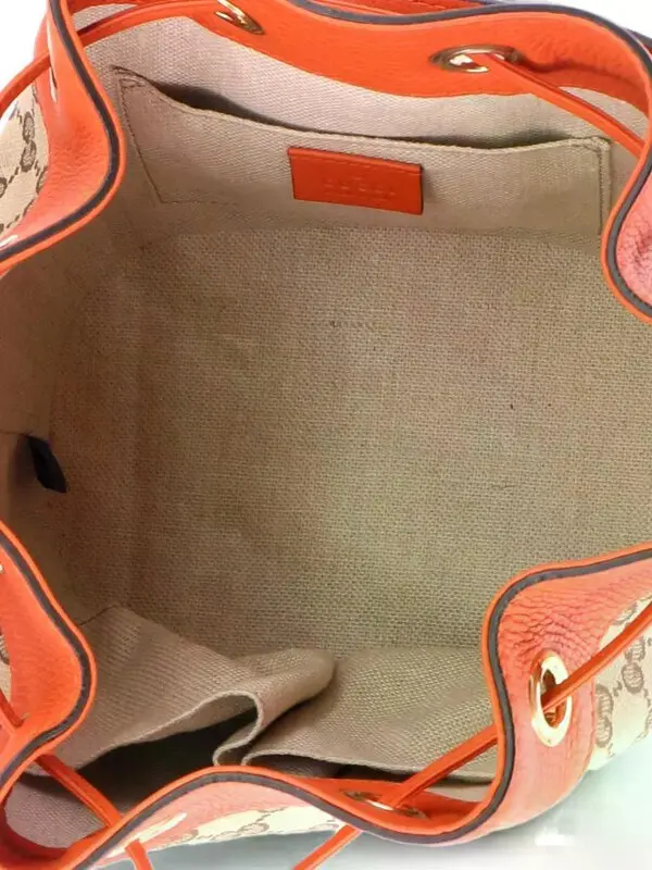 Gucci Classic Gg Canvas With Leather Small Bucket Bag