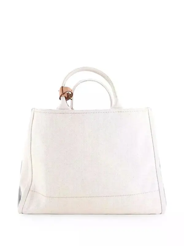 Prada Logo Linen Blend Large Tote Bag