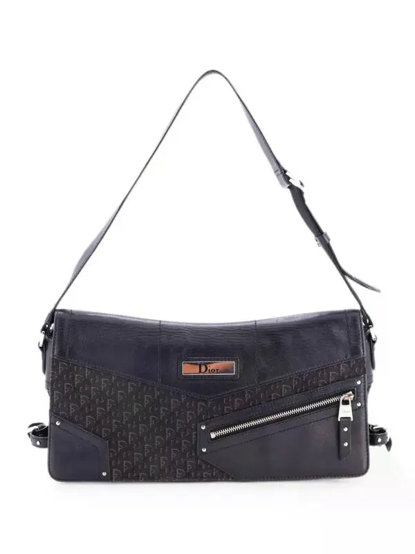 Dior Vintage Street Chic Handbag Diorissimo Canvas With Leather Medium Shoulder Bag - Black