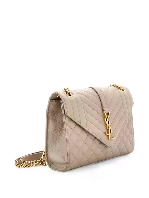 Saint Laurent Monogram Envelope Satchel Leather Shoulder Bag - Neutrals