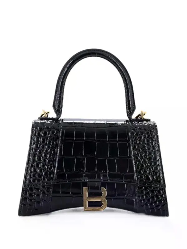Balenciaga Hourglass Top Handle Bag Crocodile Embossed Leather Xs Satchel - Black
