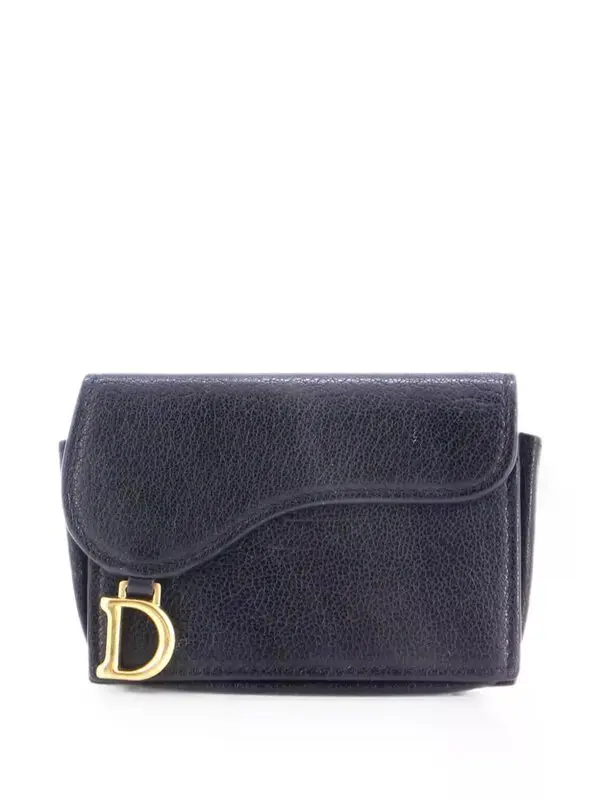 Dior Saddle Lotus Wallet Leather Mini Small Wallets - Black