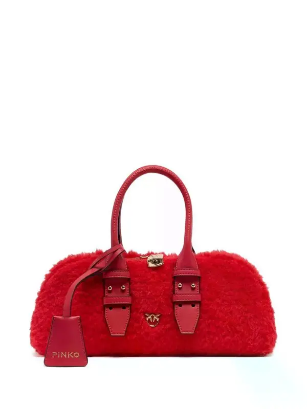 Pinko Faux-shearling Tote Bag With Love Birds Detail - Red