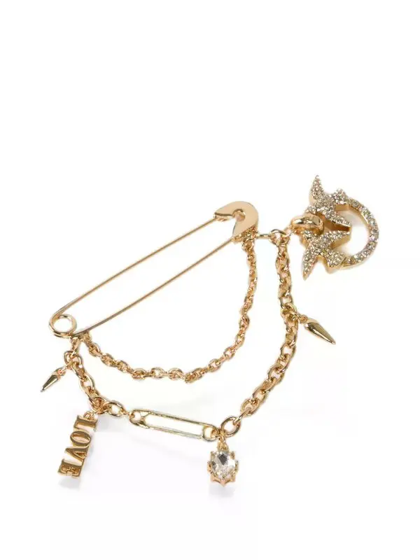 Pinko Love Birds Chain-link Brooch With Crystal Embellishment