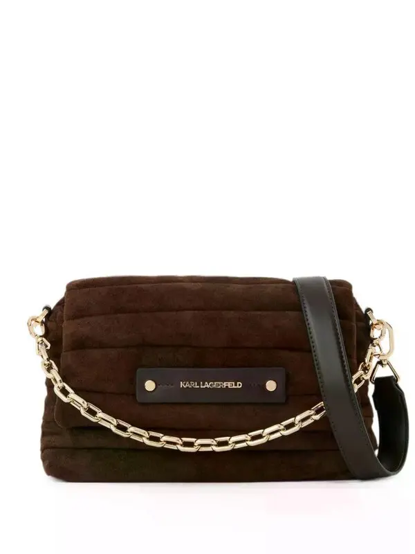 Karl Lagerfeld K/essential Plie Flap Suede Crossbody Bag - Brown