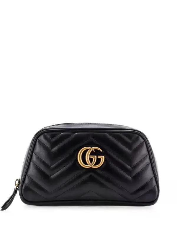 Gucci Gg Marmont Wrist Wallet Matelasse Leather Clutch Bag - Black