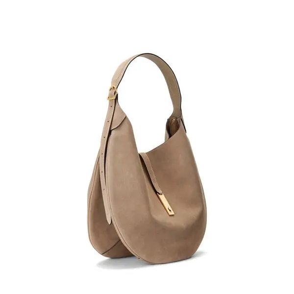 Ralph Lauren Polo Id Suede Large Shoulder Bag - Clay