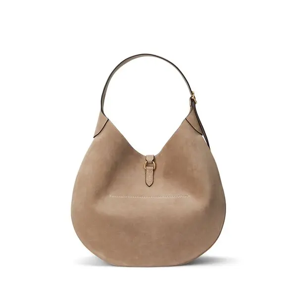 Ralph Lauren Polo Id Suede Large Shoulder Bag - Clay