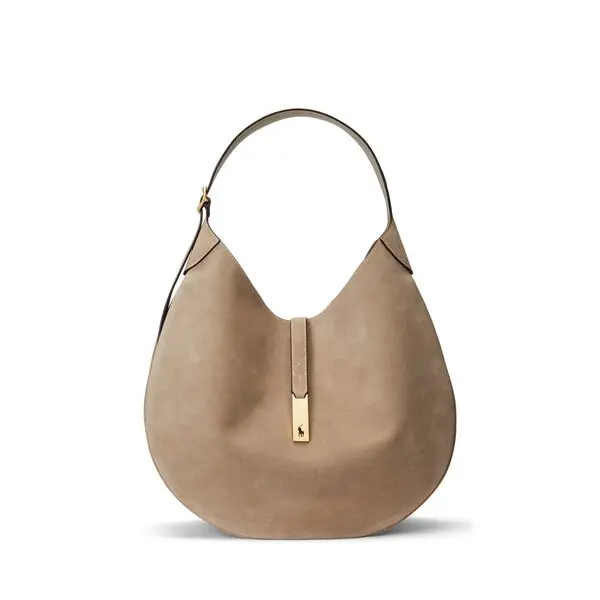 Ralph Lauren Polo Id Suede Large Shoulder Bag - Clay