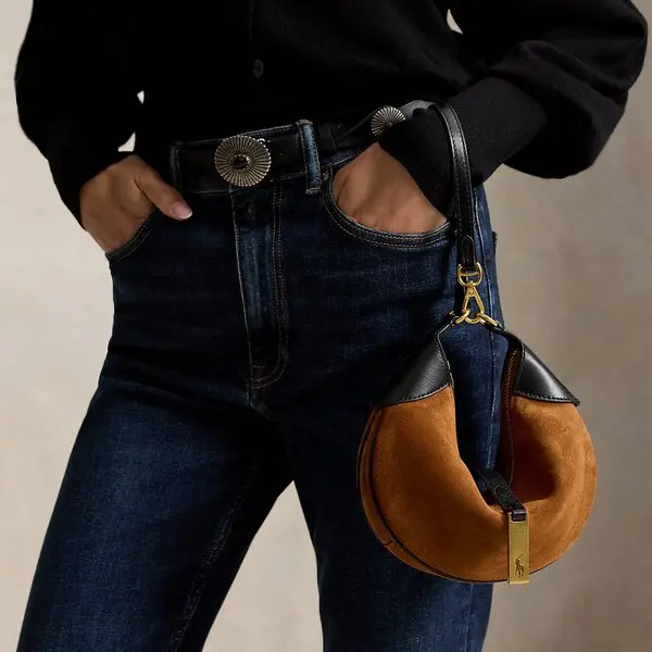 Ralph Lauren Polo Id Suede Mini Shoulder Bag - Toffee/black