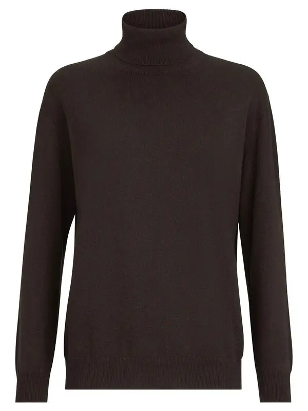 Brunello Cucinelli High Neck Cashmere Sweater With Pendant - Brown