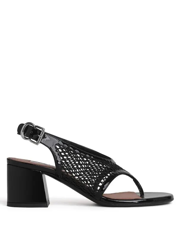 Alaïa Net And Patent Leather Heel Sandals - Black