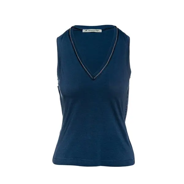 CONQUISTA Zip Detail Sleeveless Top - Blue