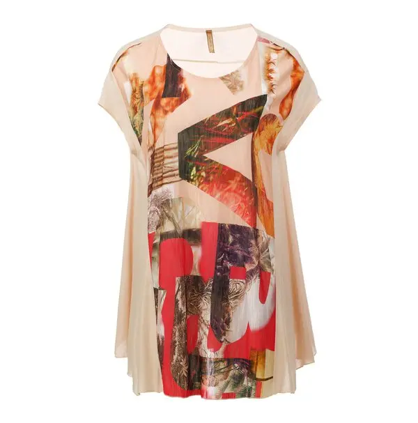 CONQUISTA Vibrant Collage Print Oversized Top With Cashmere Blend - Orange